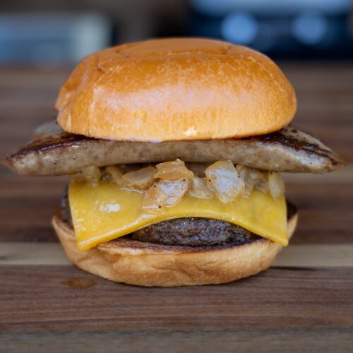 Beer Braised Bratwurst Burger - The Grill Dads